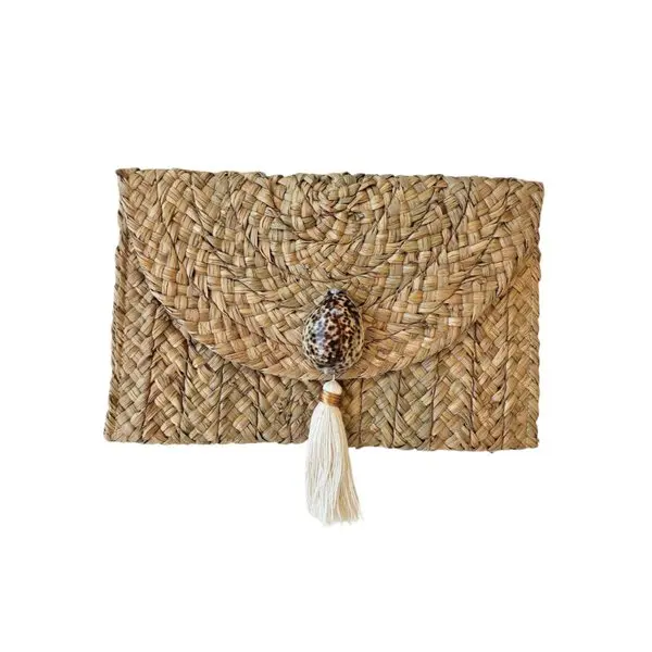 OHSUN Neutrals Moana Tiger Shell & Straw Clutch