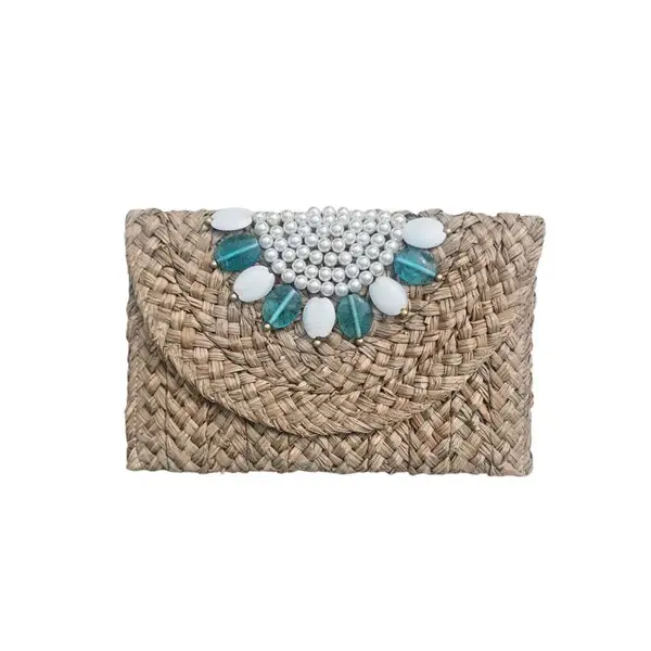 OHSUN Felicia Straw & Glass Bead Clutch