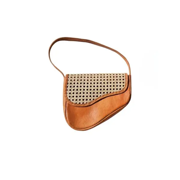 OHSUN Neutrals Juliet Leather & Rattan Handbag