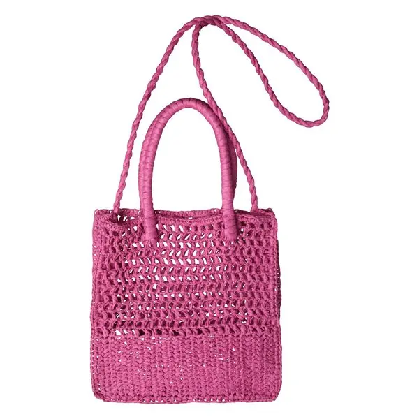2KSTYLE Monica Small Woven Raffia Tote Bag - Pink