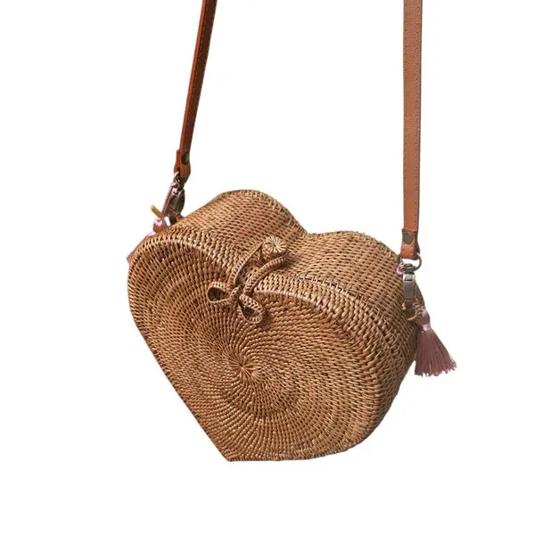 OHSUN Faith Heart-shaped Rattan Crossbody Bag
