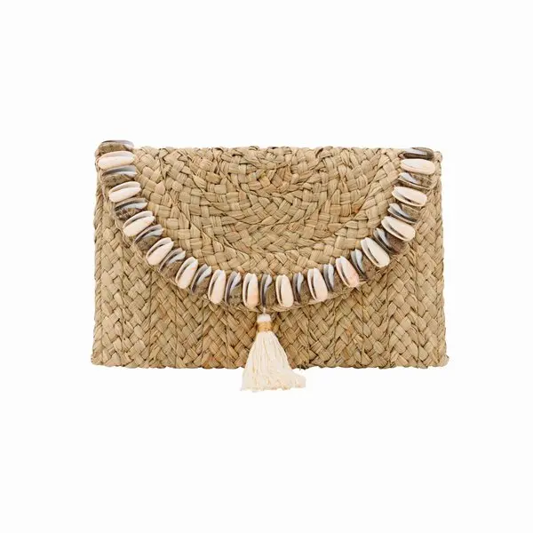 OHSUN Neutrals Amara Shell & Straw Clutch Gray