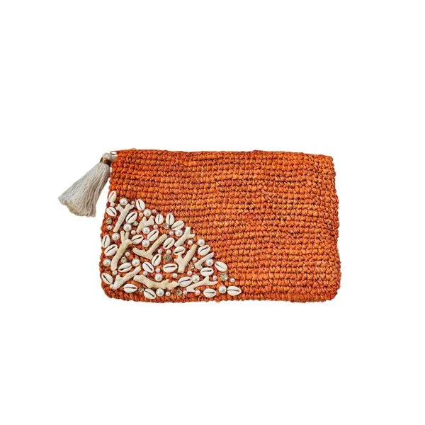 OHSUN Coralie Raffia, Shell, And Pearl Clutch