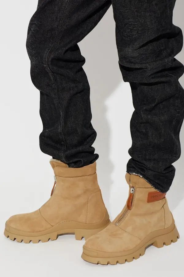 Dsquared2 Suede Ankle Boots With Front Zipper - Brown