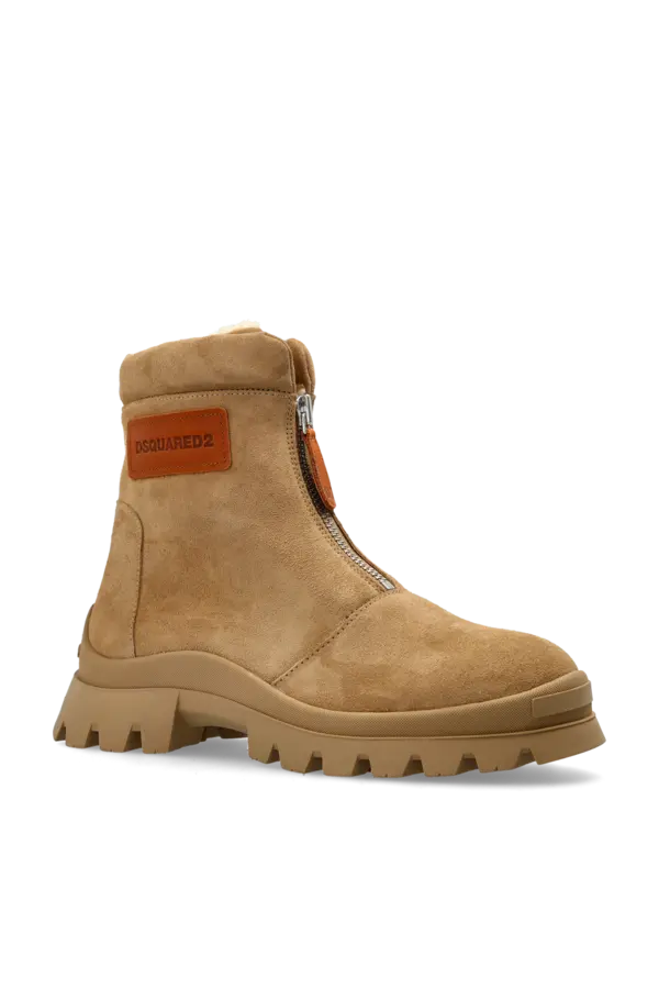 Dsquared2 Suede Ankle Boots With Front Zipper - Brown