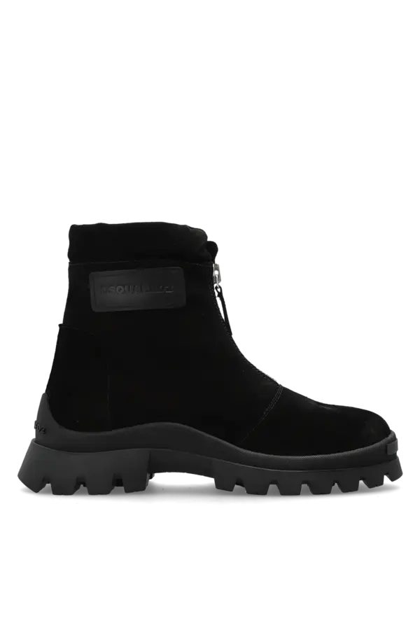 Dsquared2 Ankle" Suede Leather Zip-up Boots With Chunky Lug Sole - Black