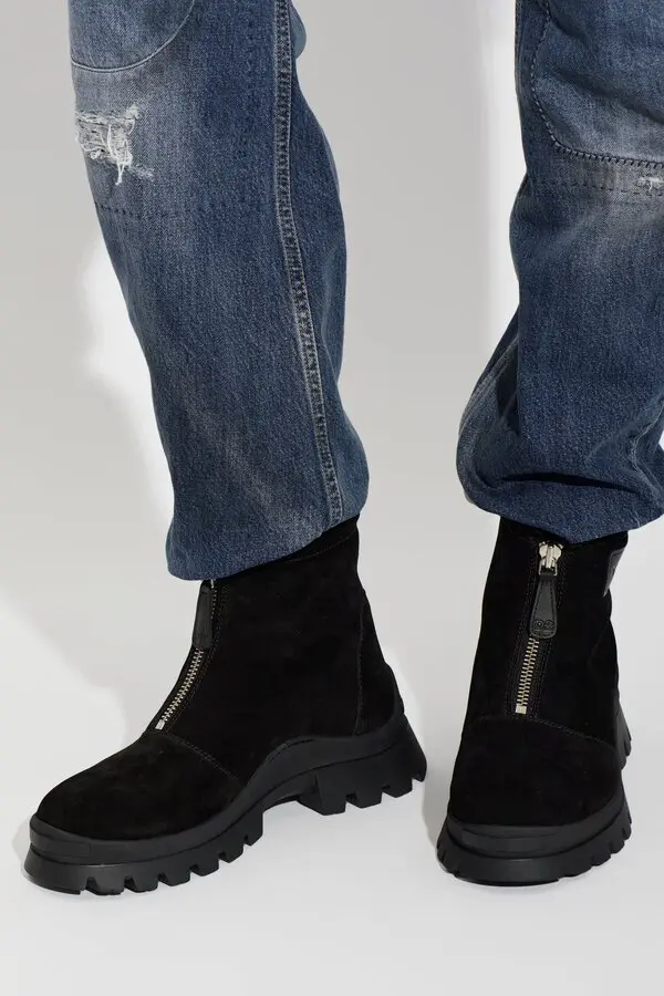 Dsquared2 Ankle" Suede Leather Zip-up Boots With Chunky Lug Sole - Black