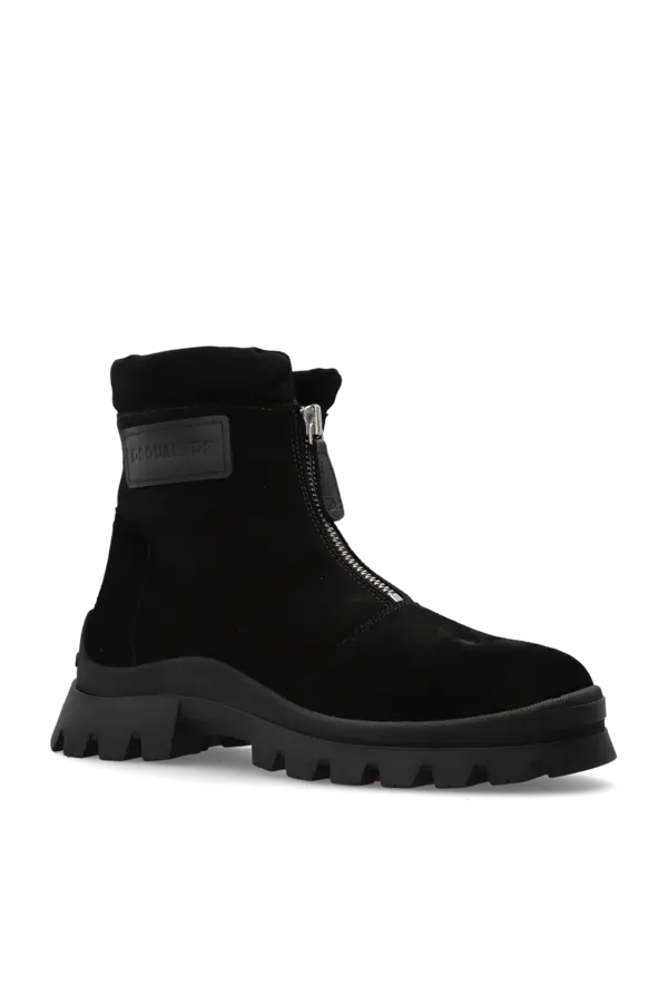 Dsquared2 Ankle" Suede Leather Zip-up Boots With Chunky Lug Sole - Black