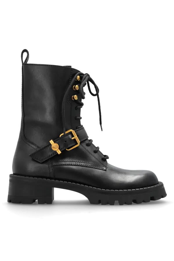 Versace Leather Ankle Boots With Medusa Head Buckle - Black