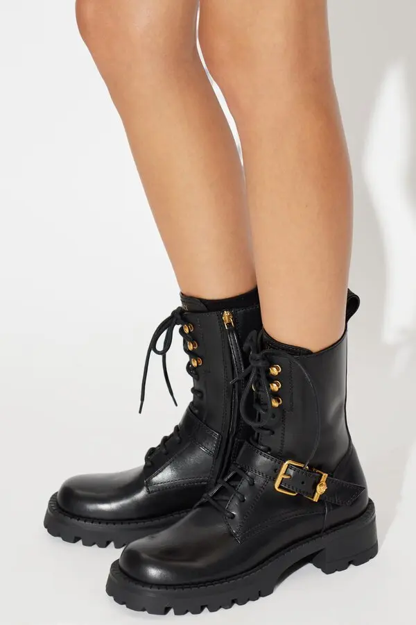 Versace Leather Ankle Boots With Medusa Head Buckle - Black