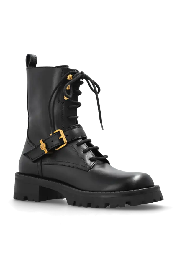 Versace Leather Ankle Boots With Medusa Head Buckle - Black