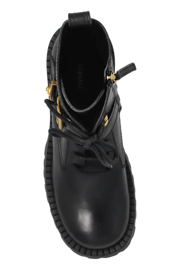 Versace Leather Ankle Boots With Medusa Head Buckle - Black