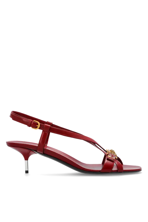 Versace Leather Heeled Sandals - Burgundy