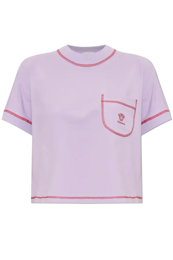 Versace Cotton T-shirt With Embroidered Logo - Purple