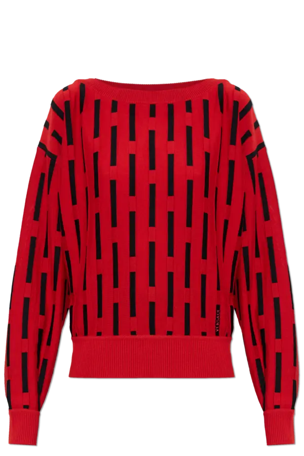 Versace Geometric Stripe Wool Sweater - Red