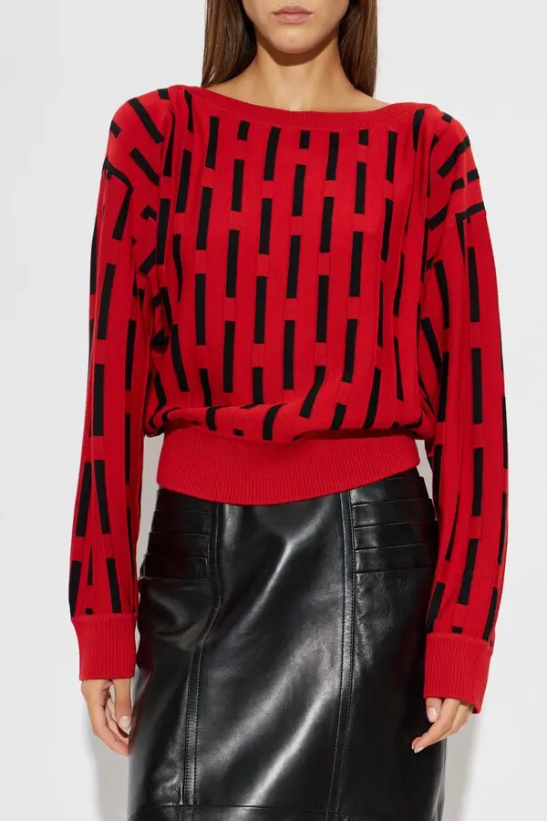 Versace Geometric Stripe Wool Sweater - Red