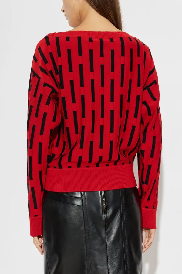 Versace Geometric Stripe Wool Sweater - Red