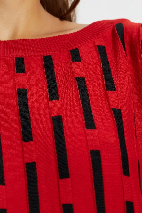 Versace Geometric Stripe Wool Sweater - Red