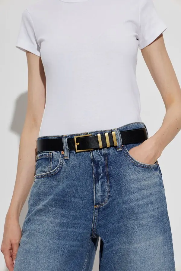 ALLSAINTS Wide Leather Belt With Antique Gold-tone Buckle