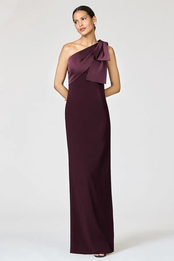 Sachin & Babi One Shoulder Column Gown - Malbec