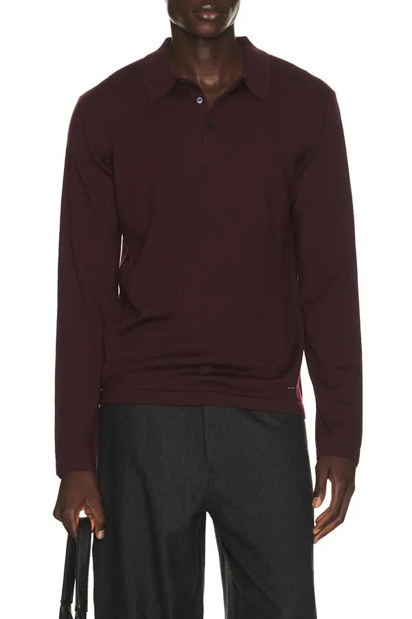 Simkhai Reynolds Long Sleeve Polo In Grey - Fig