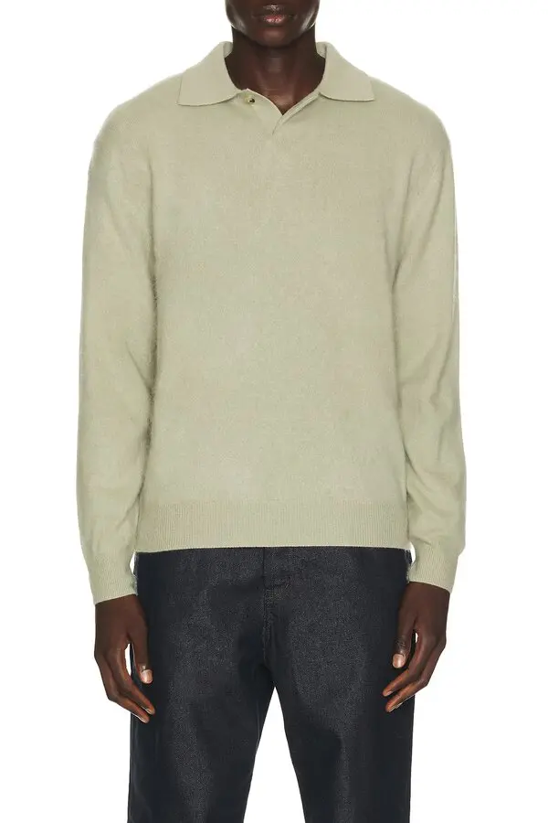 LE17SEPTEMBRE Brushed Cashmere Blend Polo Sweater In Green