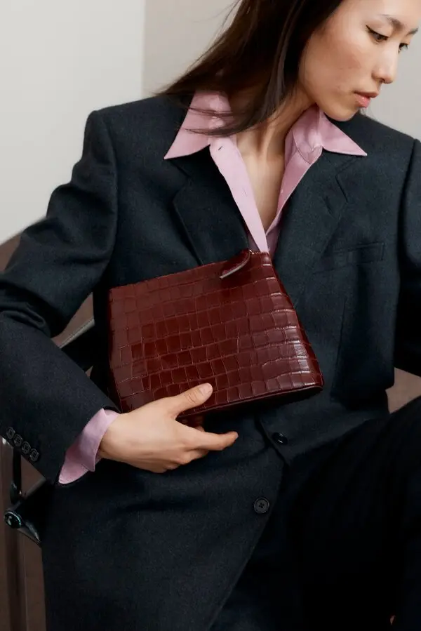 LIFFNER Zip Clutch Burgundy Croc