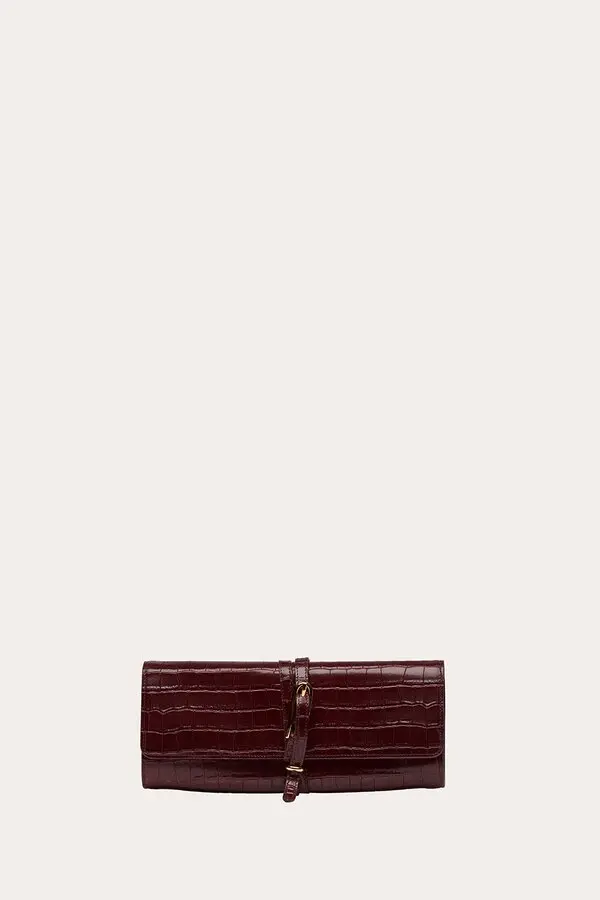 LIFFNER Belted Clutch Burgundy Croc - Red
