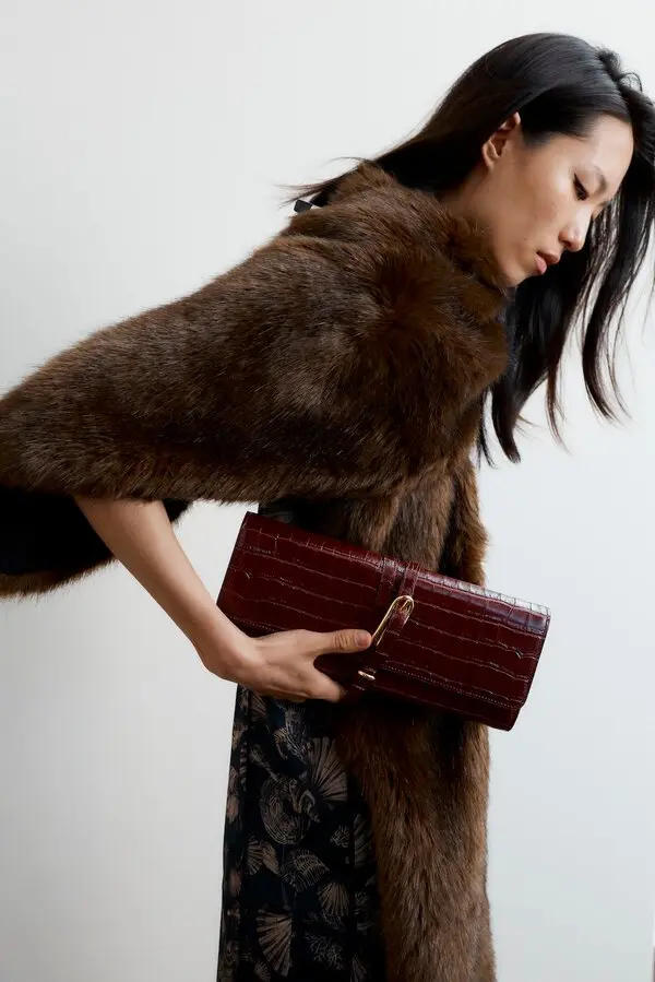LIFFNER Belted Clutch Burgundy Croc - Red