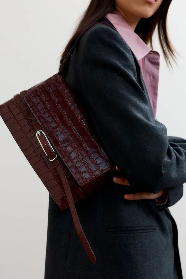 LIFFNER Belted Shoulder Bag In Croc Effect Leather