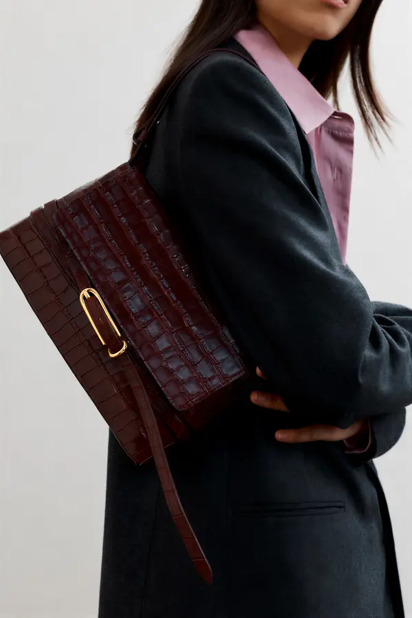 LIFFNER Belted Shoulder Bag In Croc Effect Leather