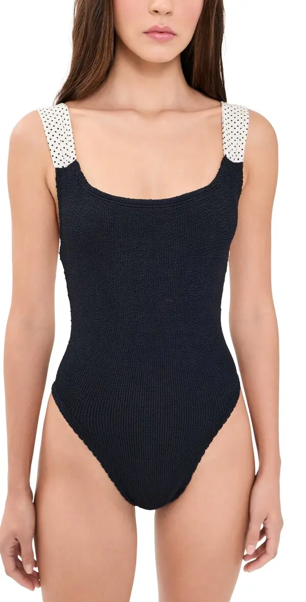 Hunza G Zoe One-piece Swimsuit With Polka Dot Straps - Black/polka Dot