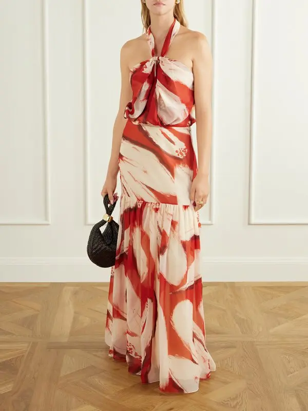 ANDRES OTALORA Un Martini Floral-print Chiffon Maxi Dress