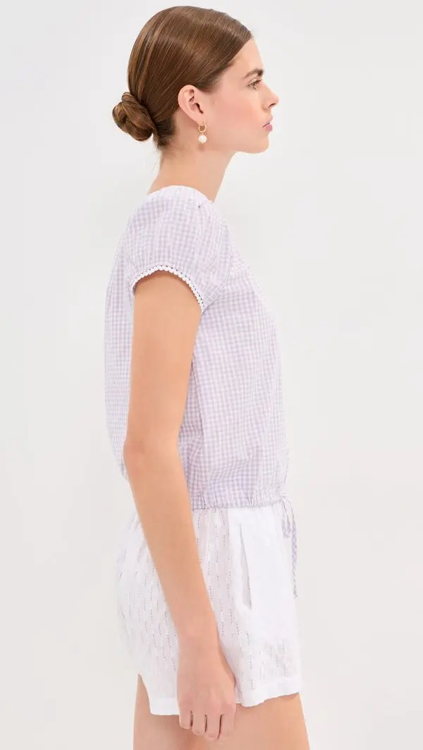 LE BOP Gingham Check Puff Sleeve Blouse - Lilac Gingham