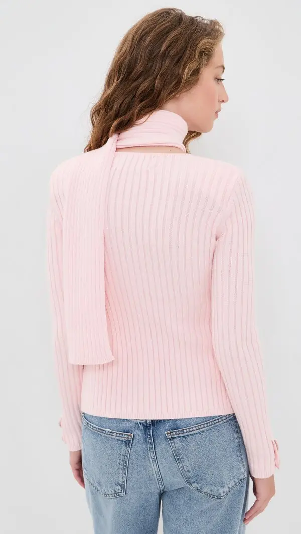 HOUSE OF SUNNY Classic Rib Knit Cardigan With Integrated Scarf And Pocket Detail