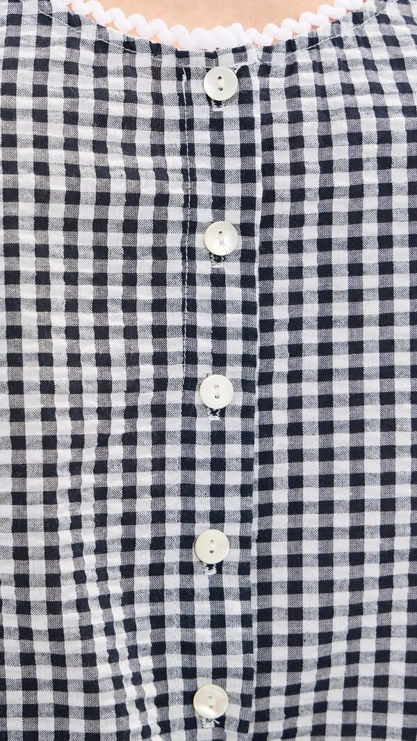 LE BOP Gingham Check Babydoll Blouse - Black Gingham