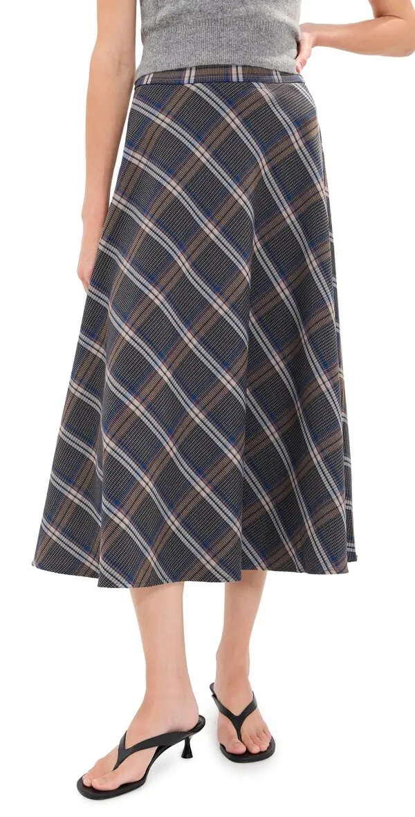 LE BOP Myrtle Circle Skirt - Charcoal/blue Plaid