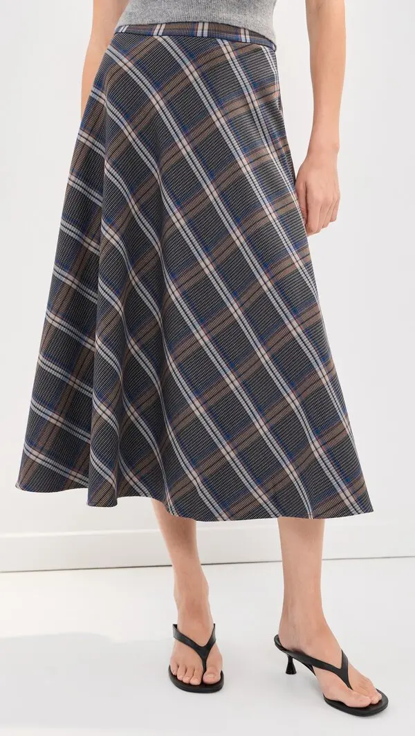LE BOP Myrtle Circle Skirt - Charcoal/blue Plaid