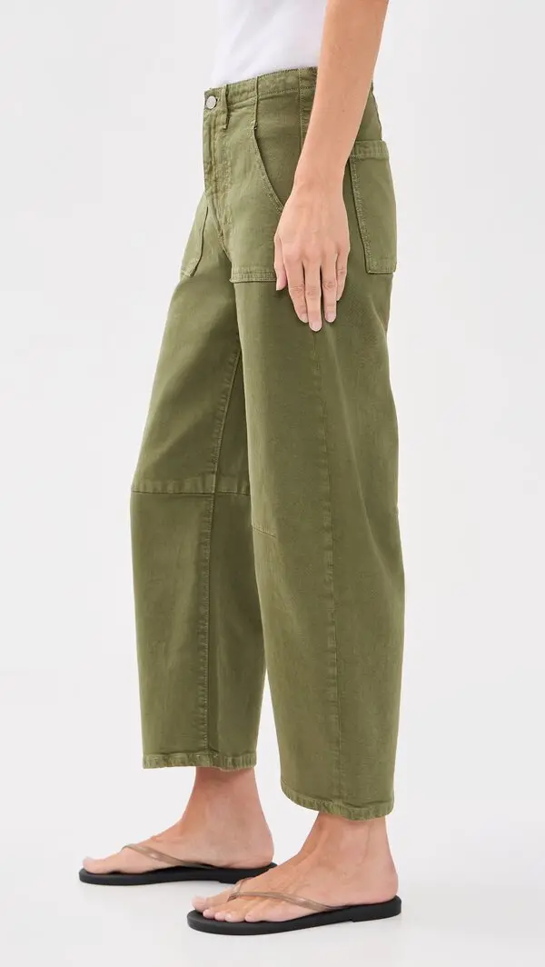 LE JEAN Petite Utility Soft Barrel Jeans - Olive Green