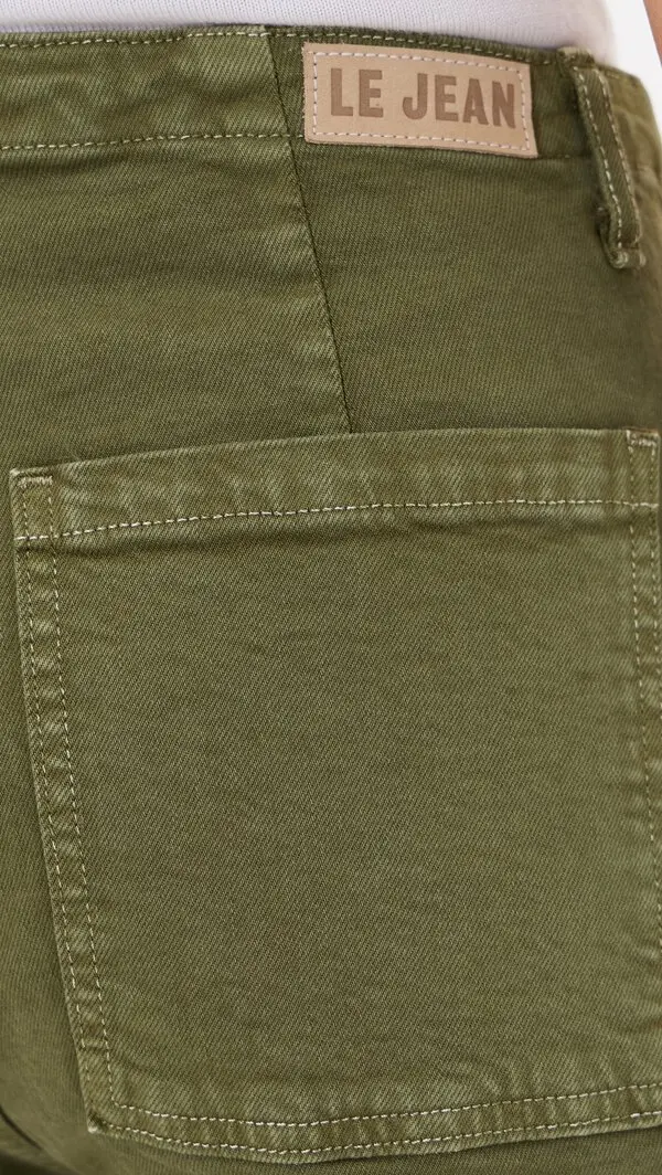 LE JEAN Petite Utility Soft Barrel Jeans - Olive Green