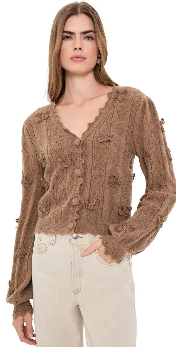 Farm Rio Richilieu Butterflies Artisanal Knit Cardigan - Sand