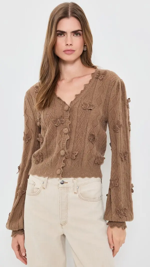 Farm Rio Artisanal Knit Cardigan With Butterfly Appliqués