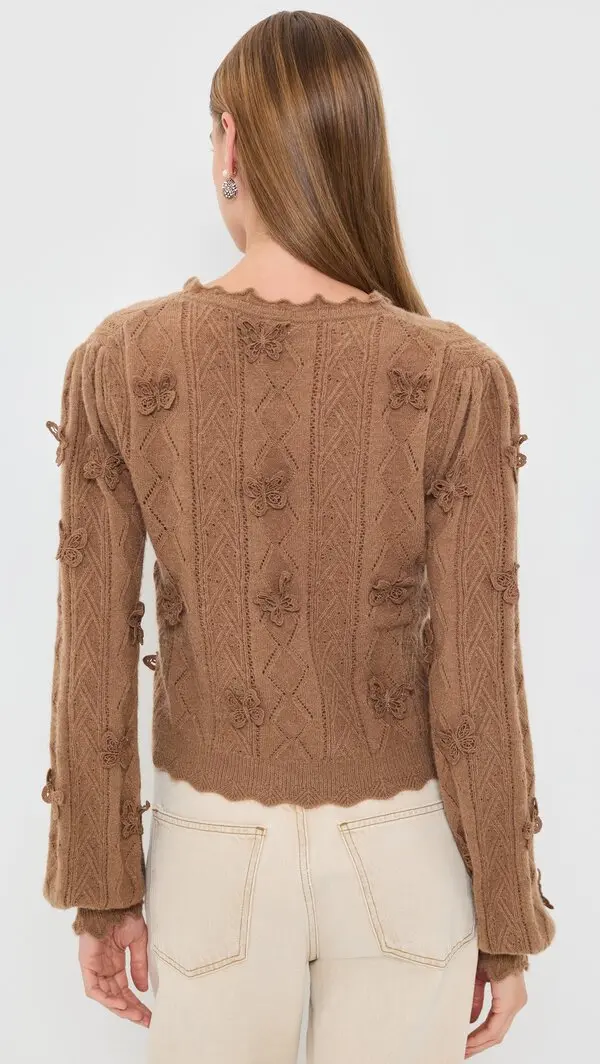 Farm Rio Artisanal Knit Cardigan With Butterfly Appliqués
