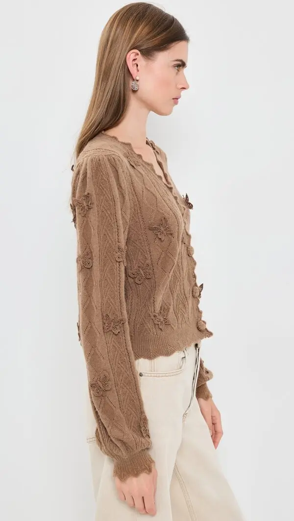 Farm Rio Artisanal Knit Cardigan With Butterfly Appliqués