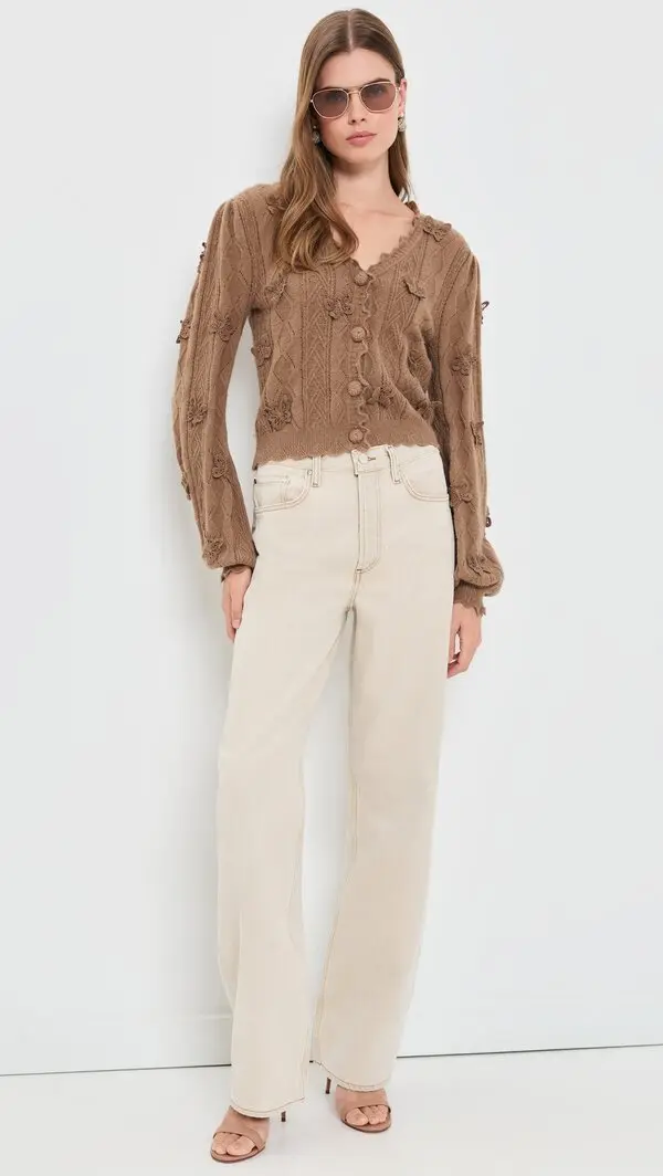 Farm Rio Artisanal Knit Cardigan With Butterfly Appliqués