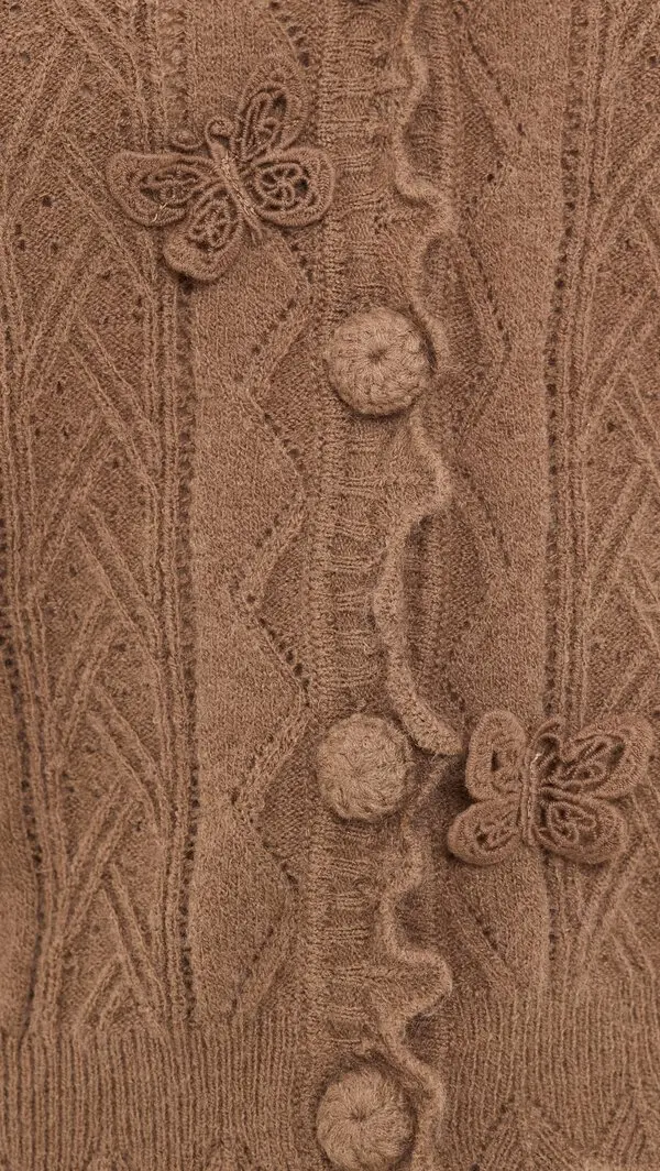 Farm Rio Artisanal Knit Cardigan With Butterfly Appliqués