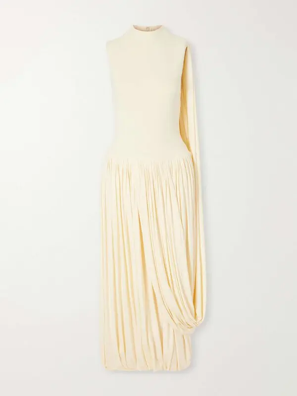 ABADIA Abbaia Bamboo Asymmetrical Draped Midi Dress
