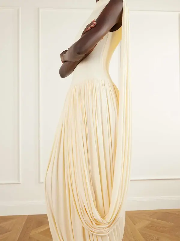 ABADIA Abbaia Bamboo Asymmetrical Draped Midi Dress
