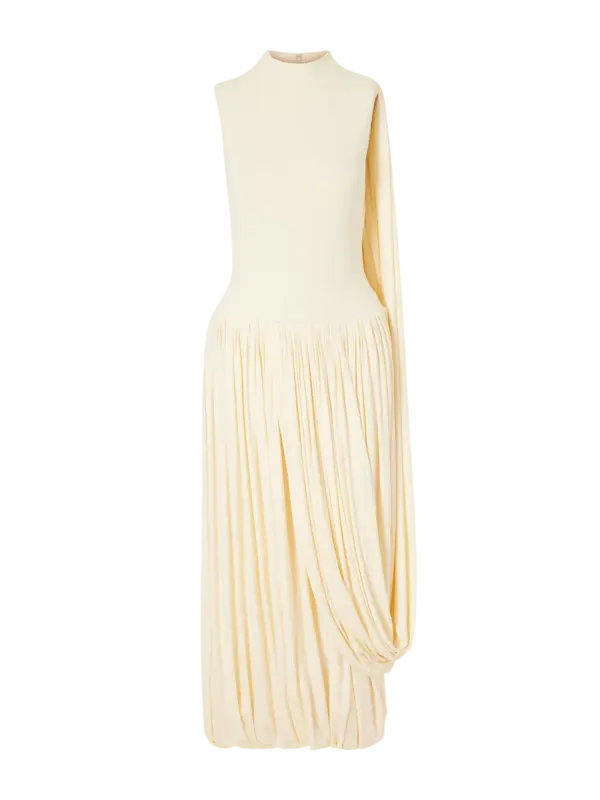 ABADIA Abbaia Bamboo Asymmetrical Draped Midi Dress - Neutrals