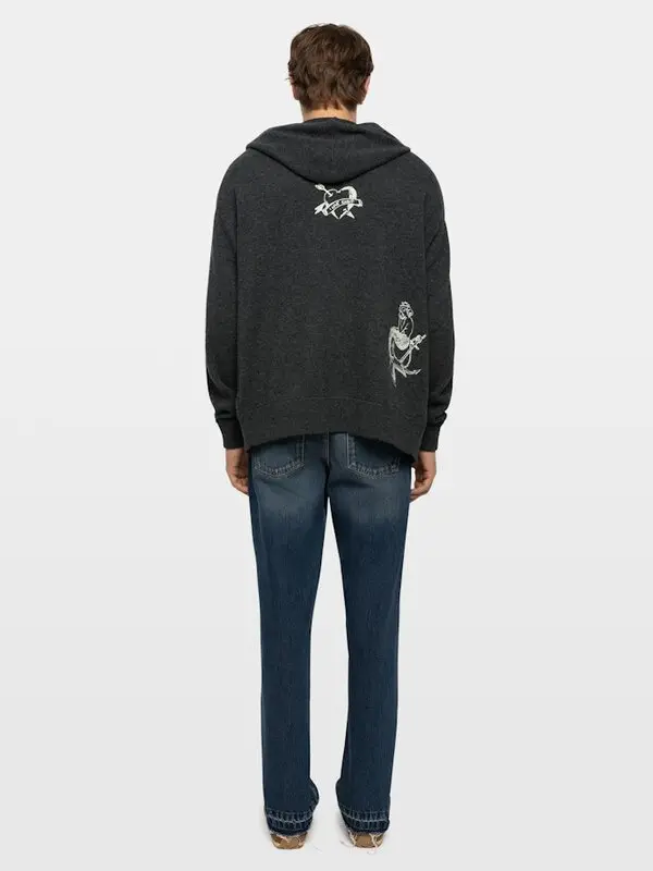 Zadig&Voltaire Camillo Zip-up Wool Cashmere Cardigan With Hood - Charcoal